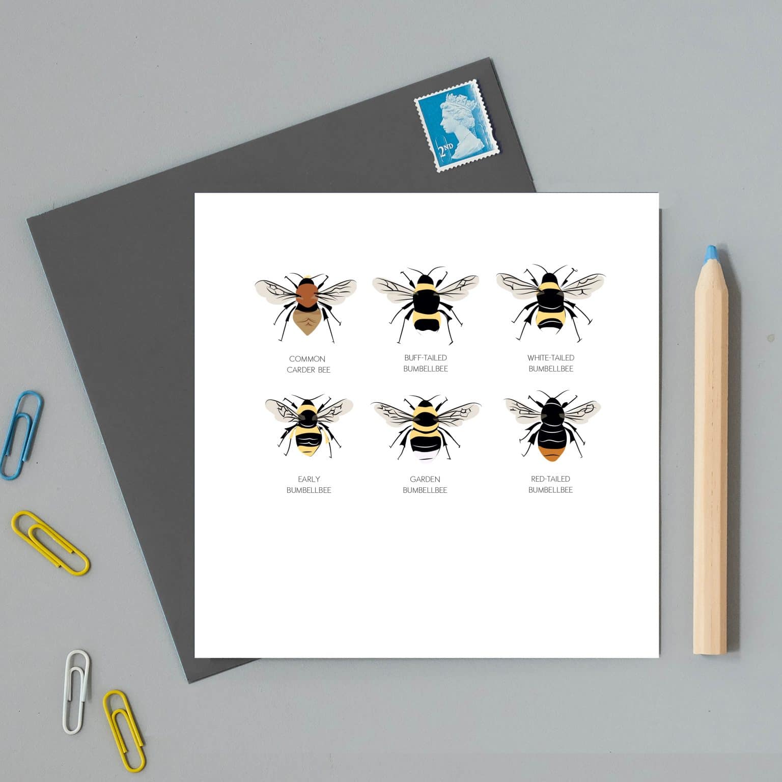 British bees greeting card - illustrated bees - FREE UK DELIVERY